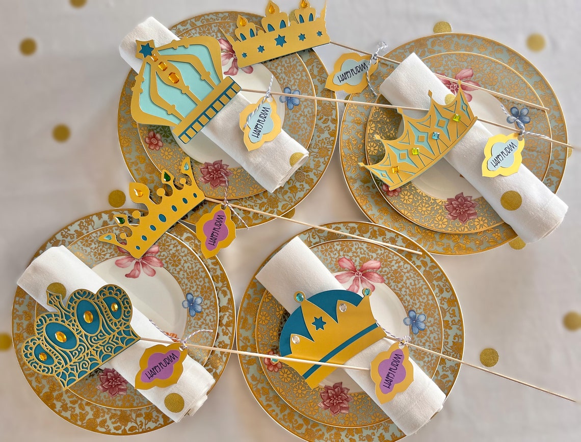 Set of 6 Crown Photo Props, Table Decor for Purim, Jewish Celebrations ...