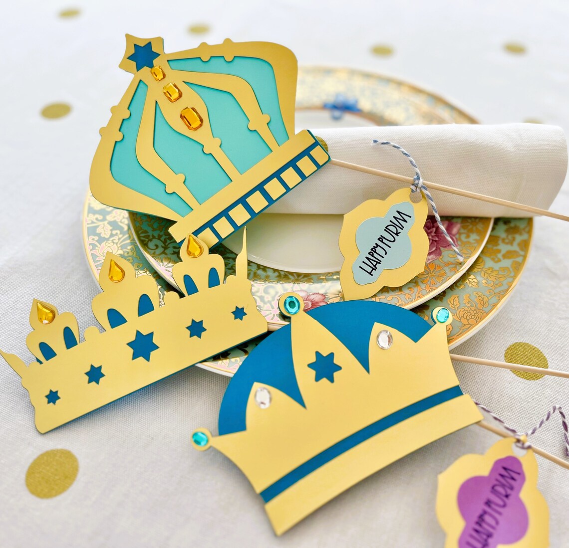 Set of 6 Crown Photo Props, Table Decor for Purim, Jewish Celebrations ...