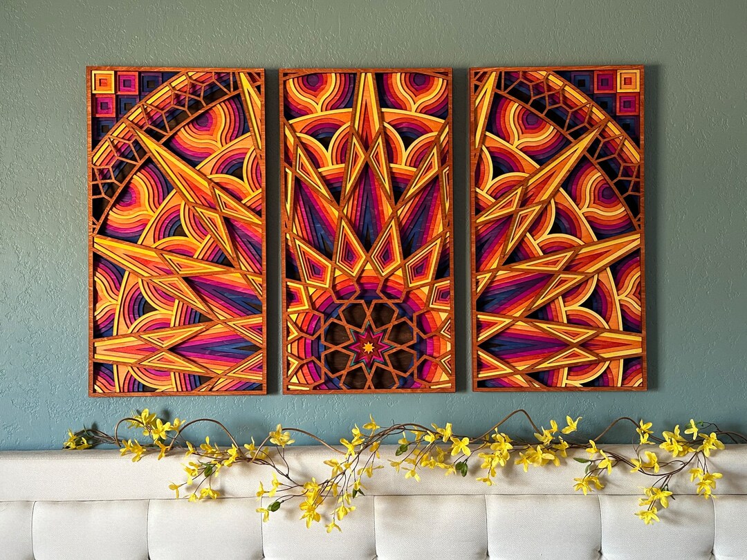 Contemporary Geometric Triptych Wall Art Intricate Laser Cut Baltic ...