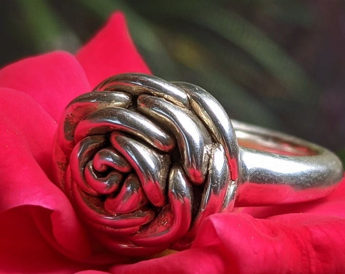 Size 6 Sterling Silver Large Rose Ring, Large Floral Statement Ring ...