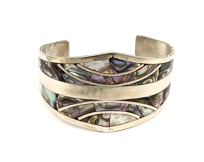 Vintage Mexico Silver Abalone Shell Inlay Cuff Bracelet, Vintage Mother ...