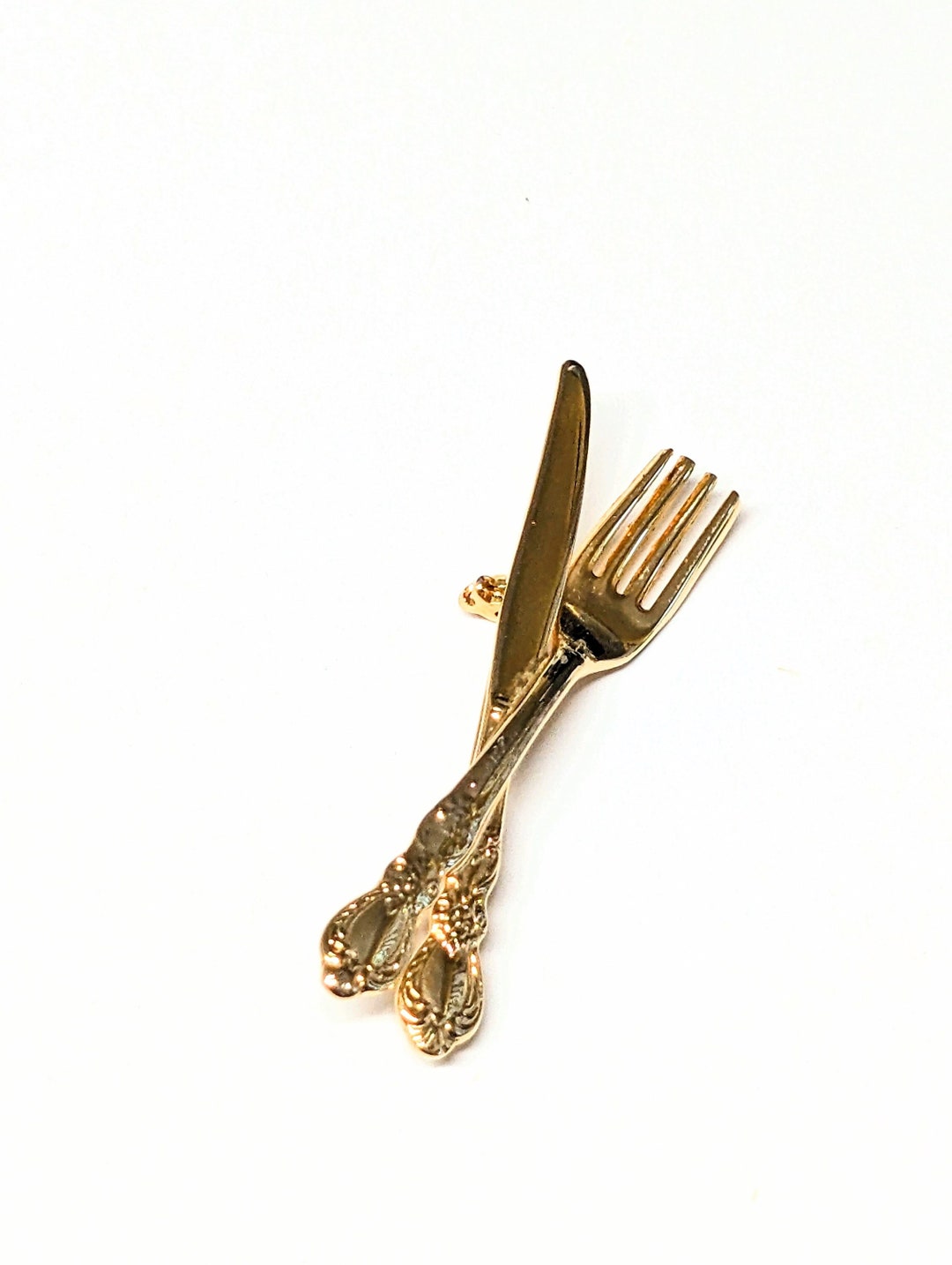 Cute Gold Tone Miniature Fork and Knife Silverware Brooch Hat Pin, Gift ...