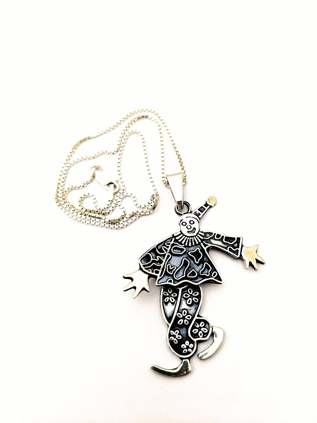 Vintage 925 Sterling Silver Articulated Clown Pendant Necklace, Vintage ...