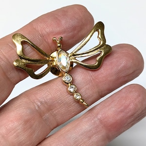 Vintage Avon Gold Tone AB Crystal Dragonfly Brooch Pin, Gold Tone ...