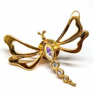 Vintage Avon Gold Tone AB Crystal Dragonfly Brooch Pin, Gold Tone ...