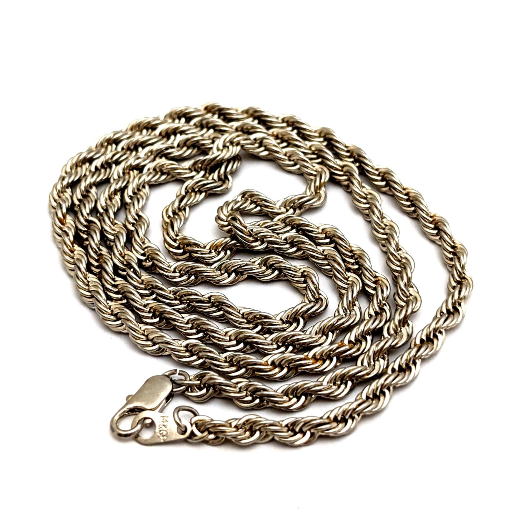 14k GP Long Gold Plated Thick Twisted Silver Rope 30 Inch Chain ...