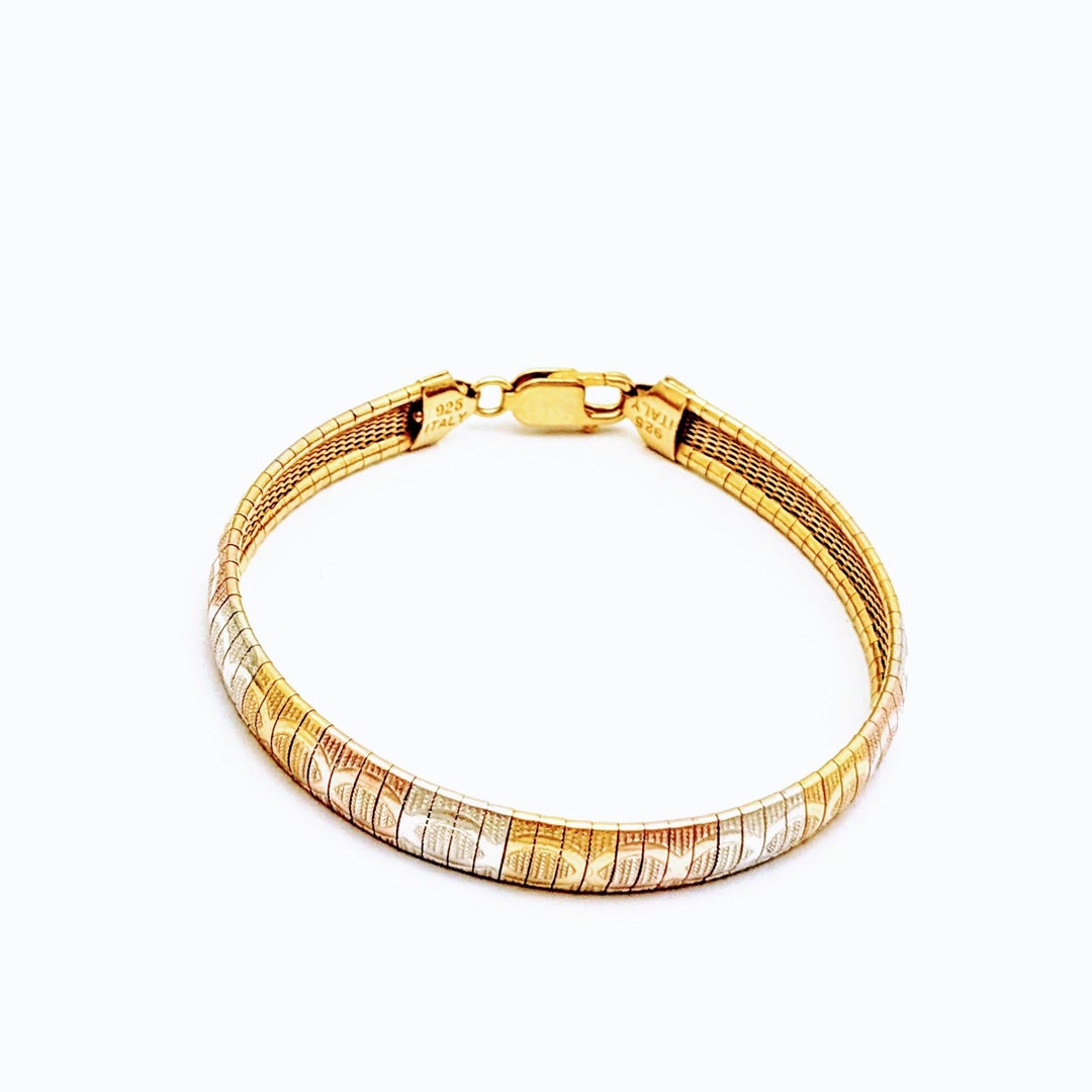 Sterling Silver Thick Wide Tri Color Watch Band Bracelet, Vintage ...