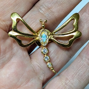 Vintage Avon Gold Tone AB Crystal Dragonfly Brooch Pin, Gold Tone ...