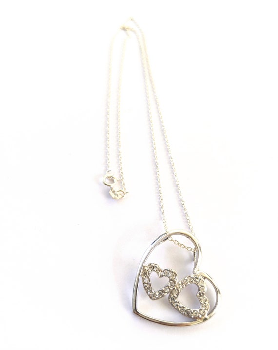JCM 925 Sterling Silver Double Heart Pendant Necklace Sterling Silver Crystal Heart Pendant Valentine Girlfriend Gift Etsy