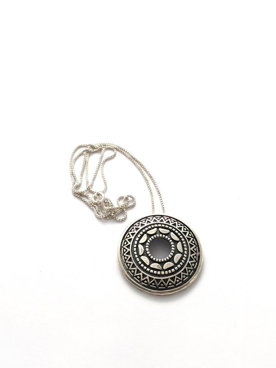 925 Sterling Silver Large Round Pendant, Vintage Ster… - Gem
