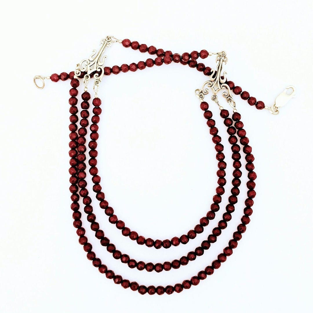 Vintage Wine Quartz Beaded Multi Strand Necklace, Vintage Red Quartz ...