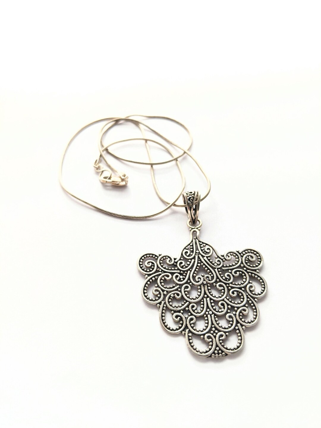 925 BA Indonesia Sterling Silver Bali Style Filigree Pendant Necklace ...