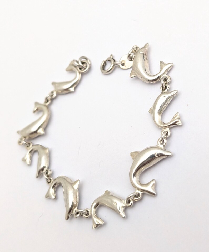Vintage Silver Dolphin Link Bracelet, Beach Lover, Sterling Fish Charm ...