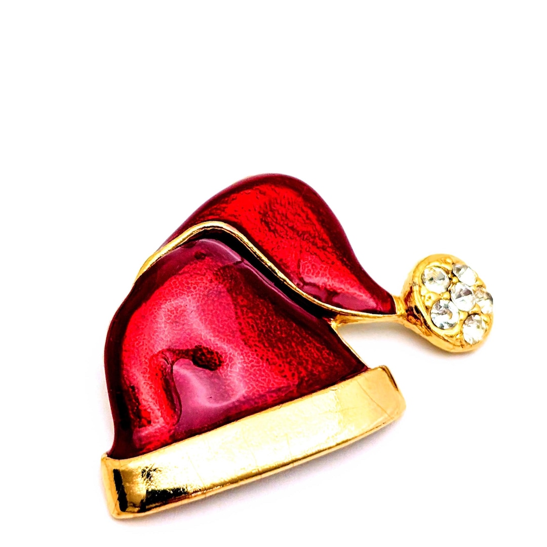 Red Santa Hat Brooch Pin, Vintage Red Enamel Christmas Brooch, Vintage ...