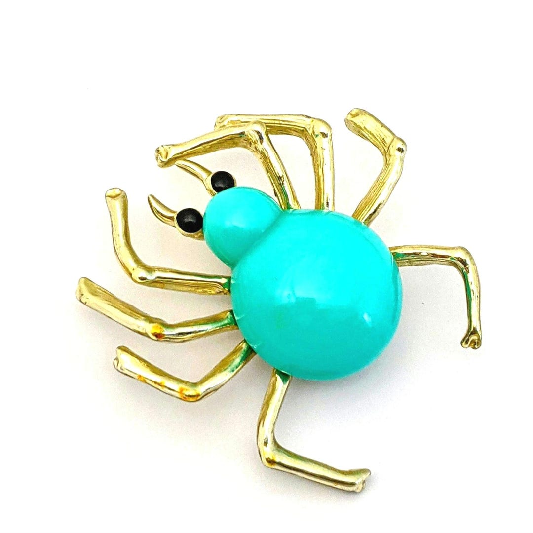Vintage Gold Tone Spider Brooch, Gold Tone Turquoise Color Brooch ...