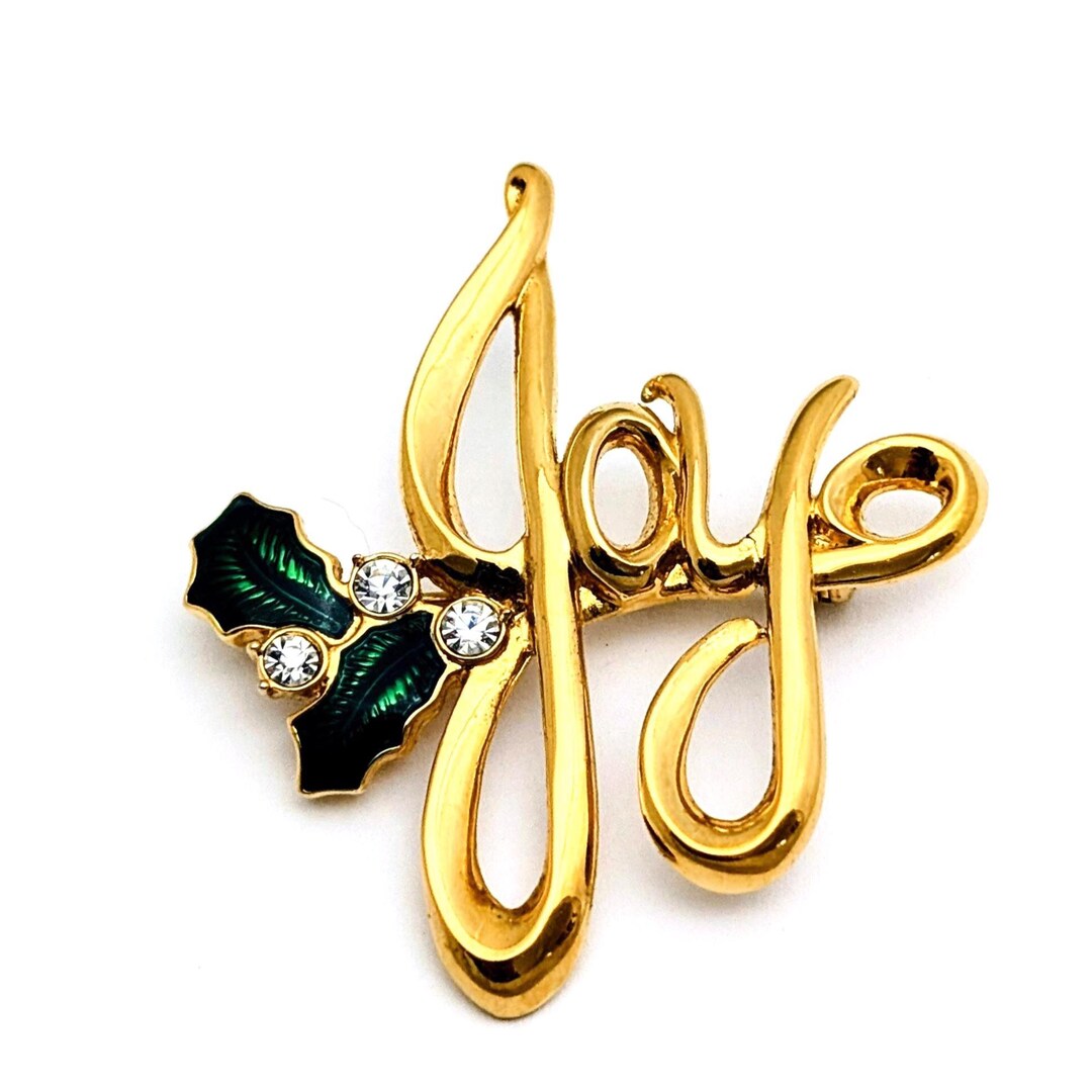 Monet Joy Holly Rhinestone Christmas Brooch, Gold Tone Christmas Brooch ...