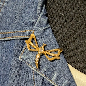 Vintage Avon Gold Tone AB Crystal Dragonfly Brooch Pin, Gold Tone ...