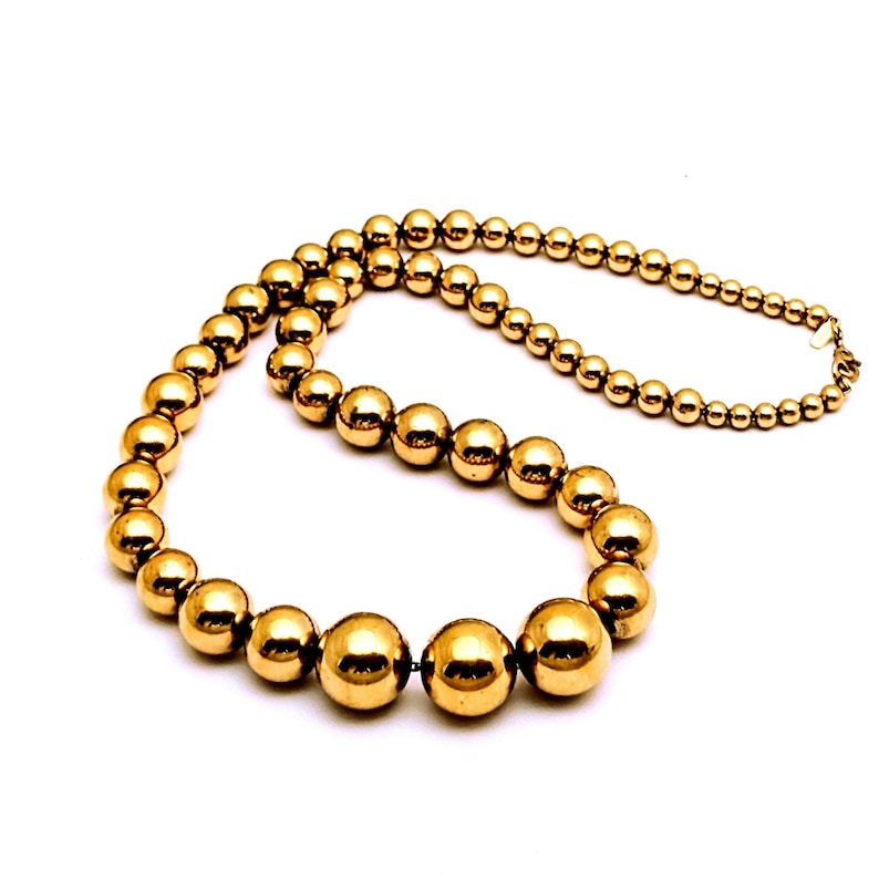 Vintage Graduated Bead Long Gold Tone Necklace, Long Gold Beaded ...
