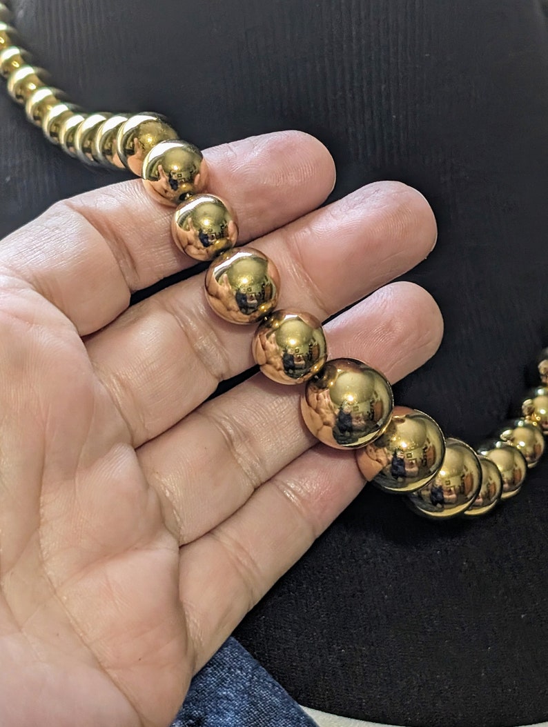 Vintage Graduated Bead Long Gold Tone Necklace, Long Gold Beaded ...