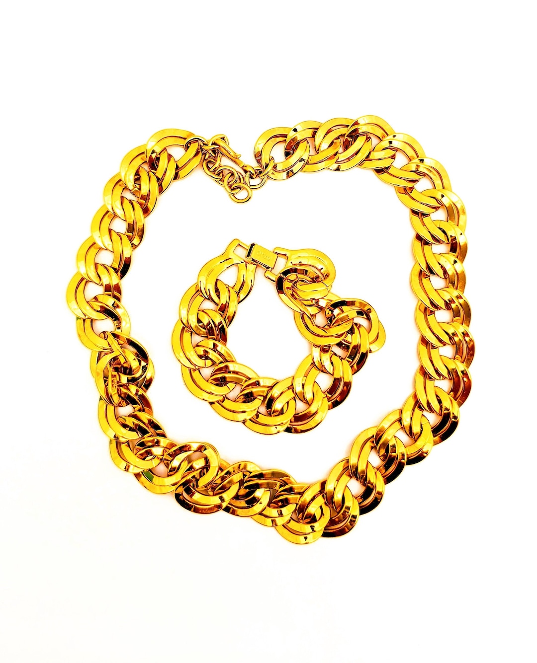 Signed Monet Thick Heavy Gold Tone Double Link Chain Necklace and ...