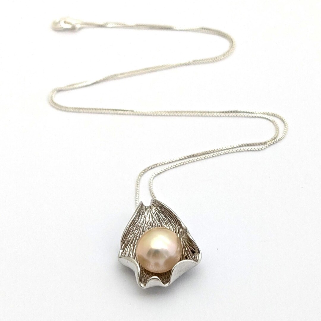 Large Single Pearl Sterling Silver Pendant Necklace, Mermaid Pendant ...