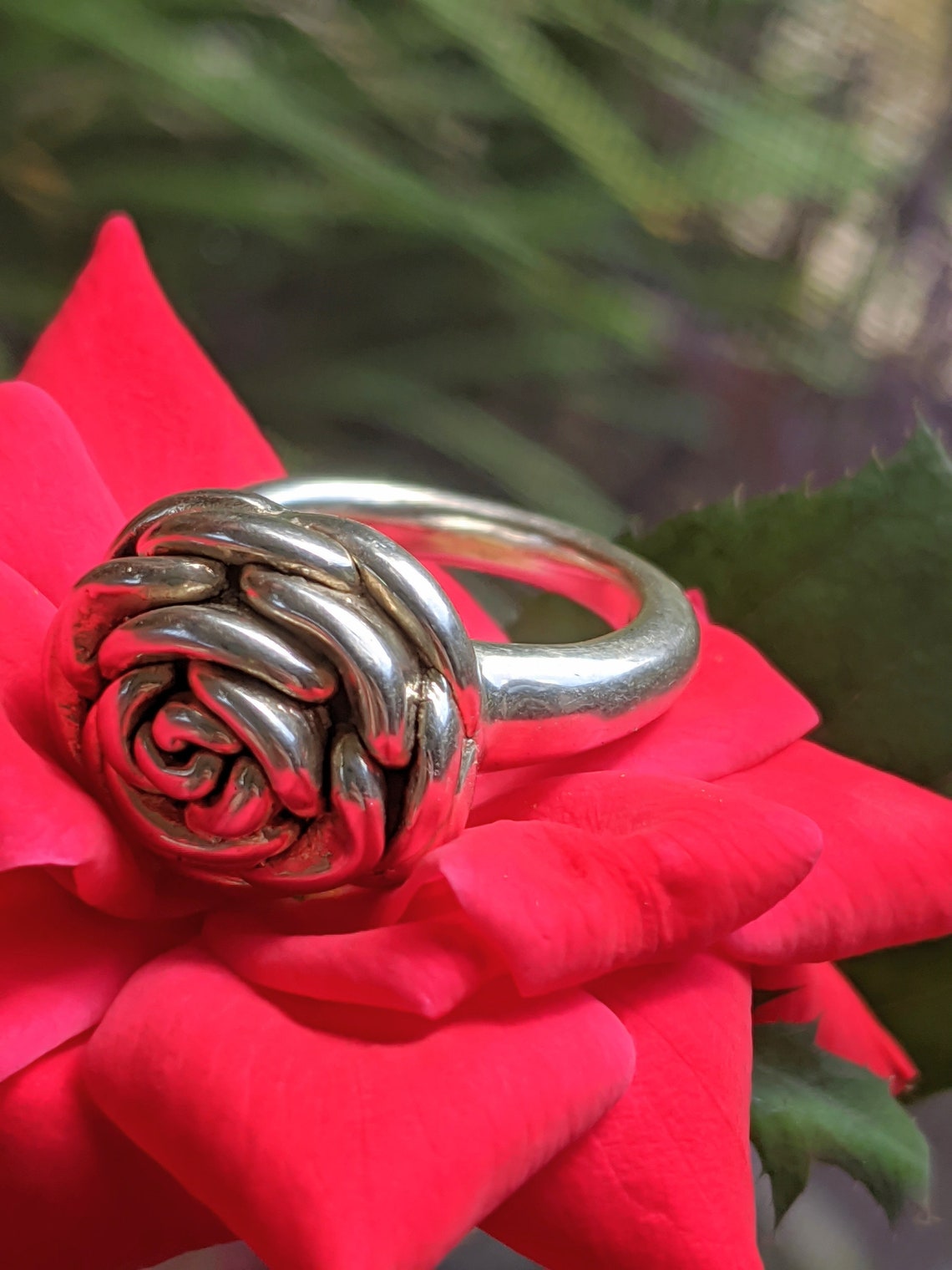 Size 6 Sterling Silver Large Rose Ring Large Floral Statement | Etsy