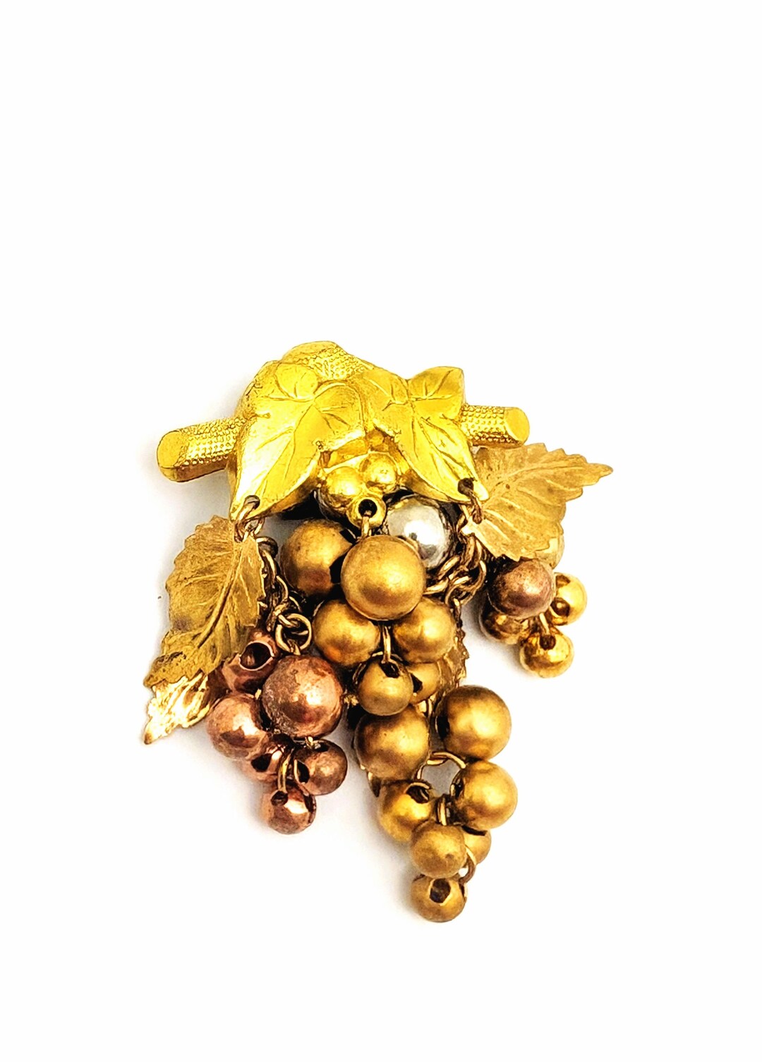 Antique Tri Color Beaded Grape Cluster Brooch, Vintage Dangling Grapes ...