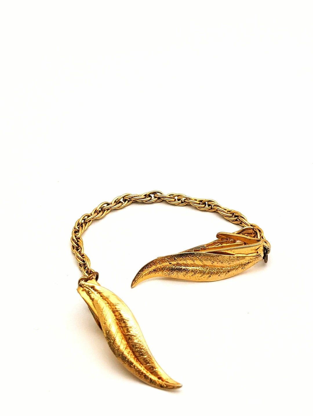 Retro Mid Century 50s Sweater Guard Clips, Gold Tone Floral Leaf ...