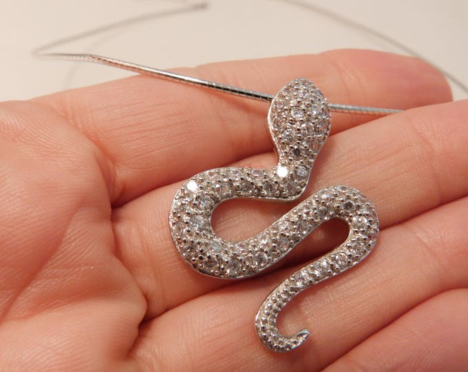 Sterling Silver Rhinestone Snake Pendant Necklace - Etsy