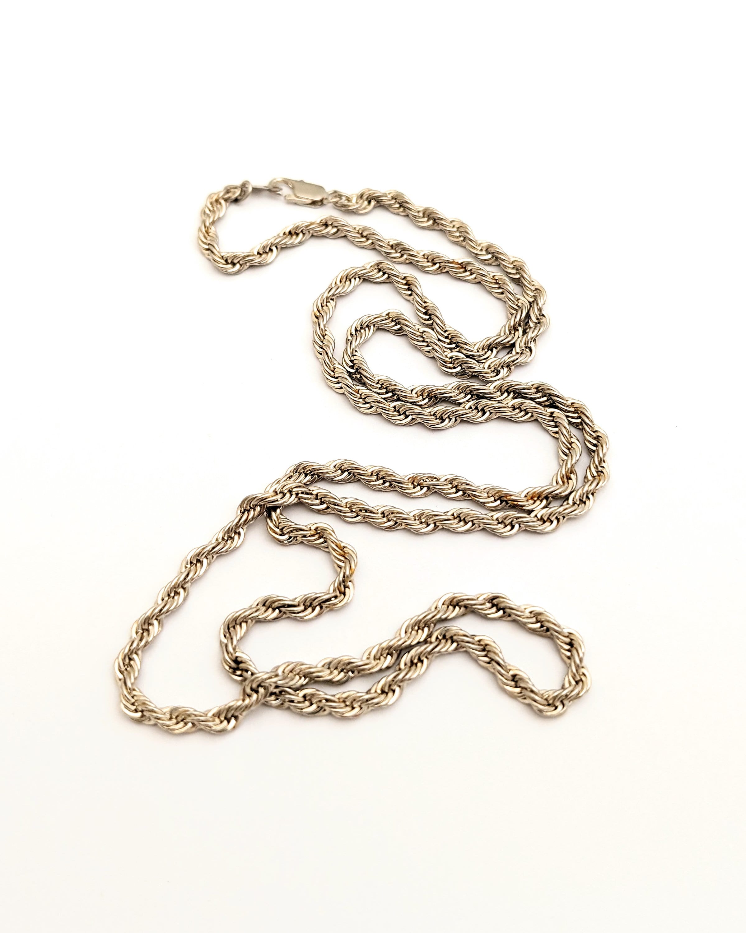 14k GP Long Gold Plated Thick Twisted Silver Rope 30 Inch Chain ...
