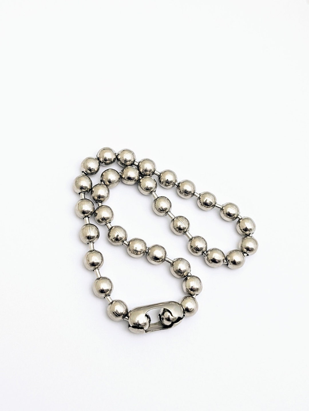 Large Silver Ball Mens Beaded Chain, Vintage 1990s Large Silver Bead ...