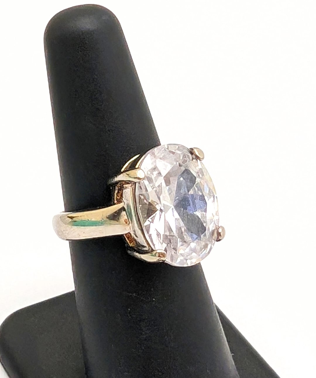 Large Sparkly Oval Cut Faceted Glass Stone Ring, Vintage Large Glass ...