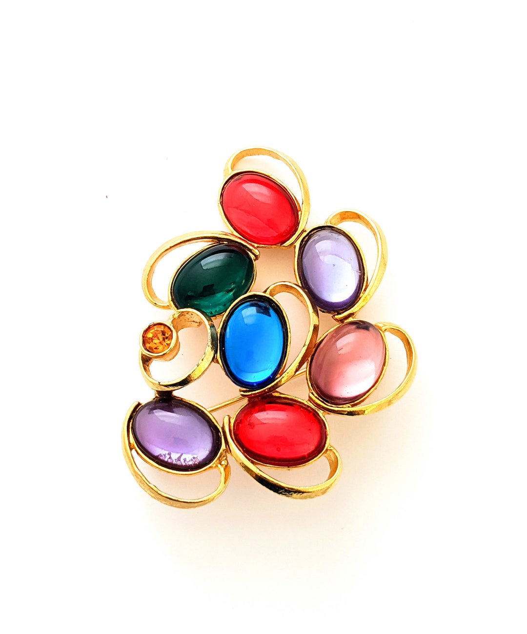 Vintage Jelly Belly Brooch, Colorful Glass Stone Brooch, Cute Mixed ...