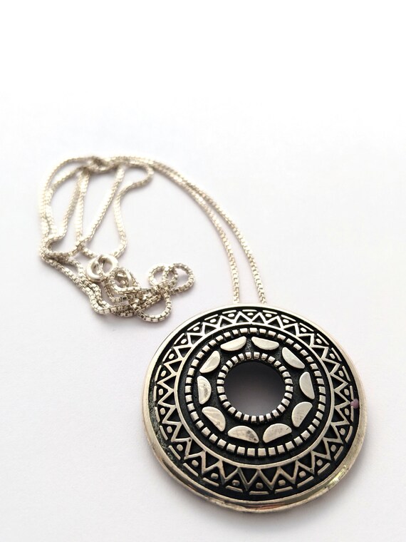 925 Sterling Silver Large Round Pendant, Vintage Ster… - Gem