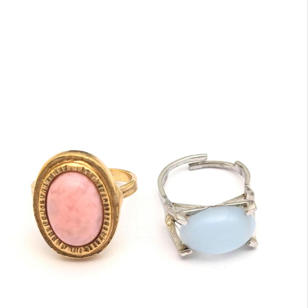 Vintage 1974 Sarah Coventry PINK LADY and Blue Glass Cabochon Ring Lot ...
