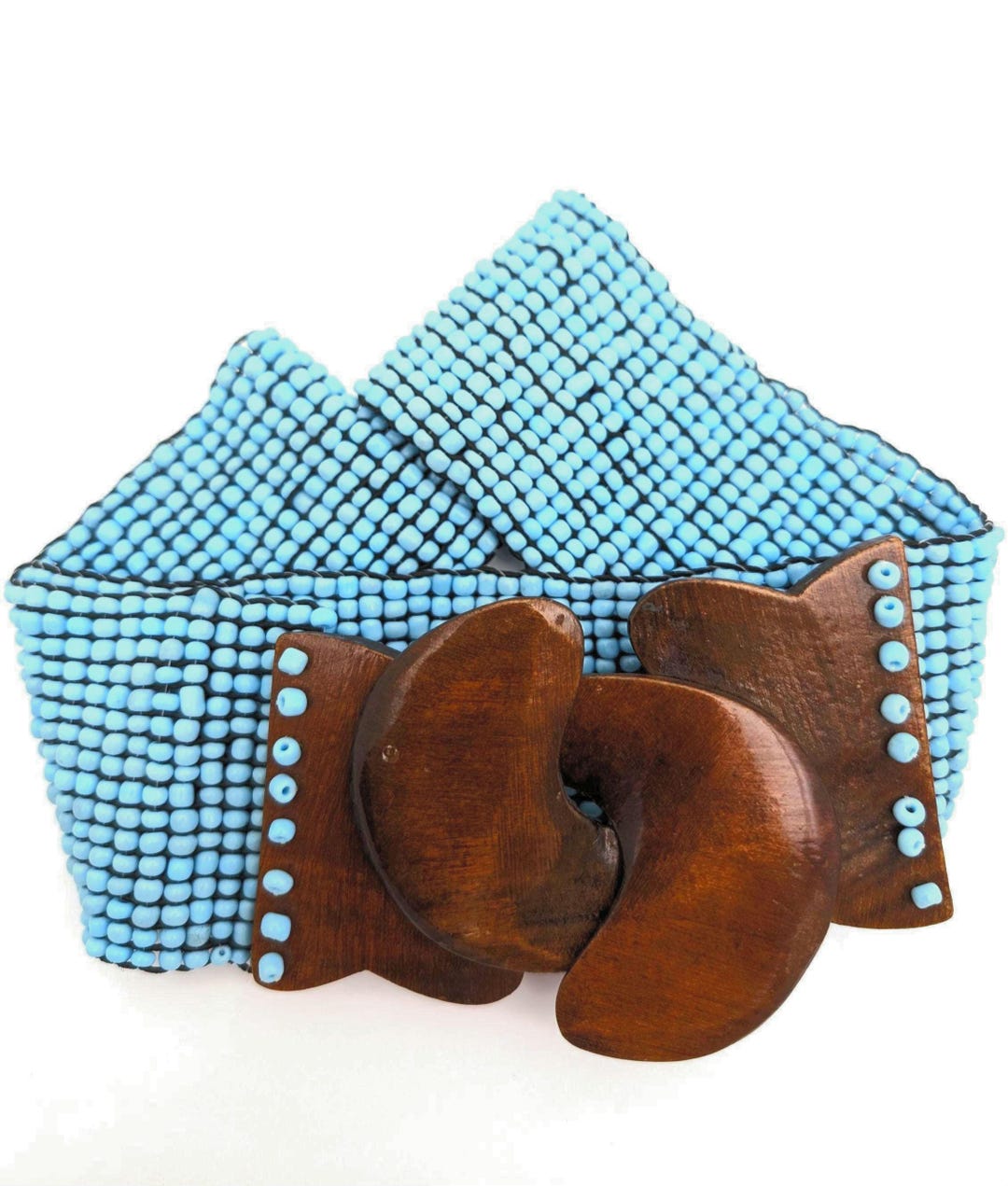 Handcrafted Blue Glass Seed Bead Cinch Belt, Hand Beaded Turquoise ...