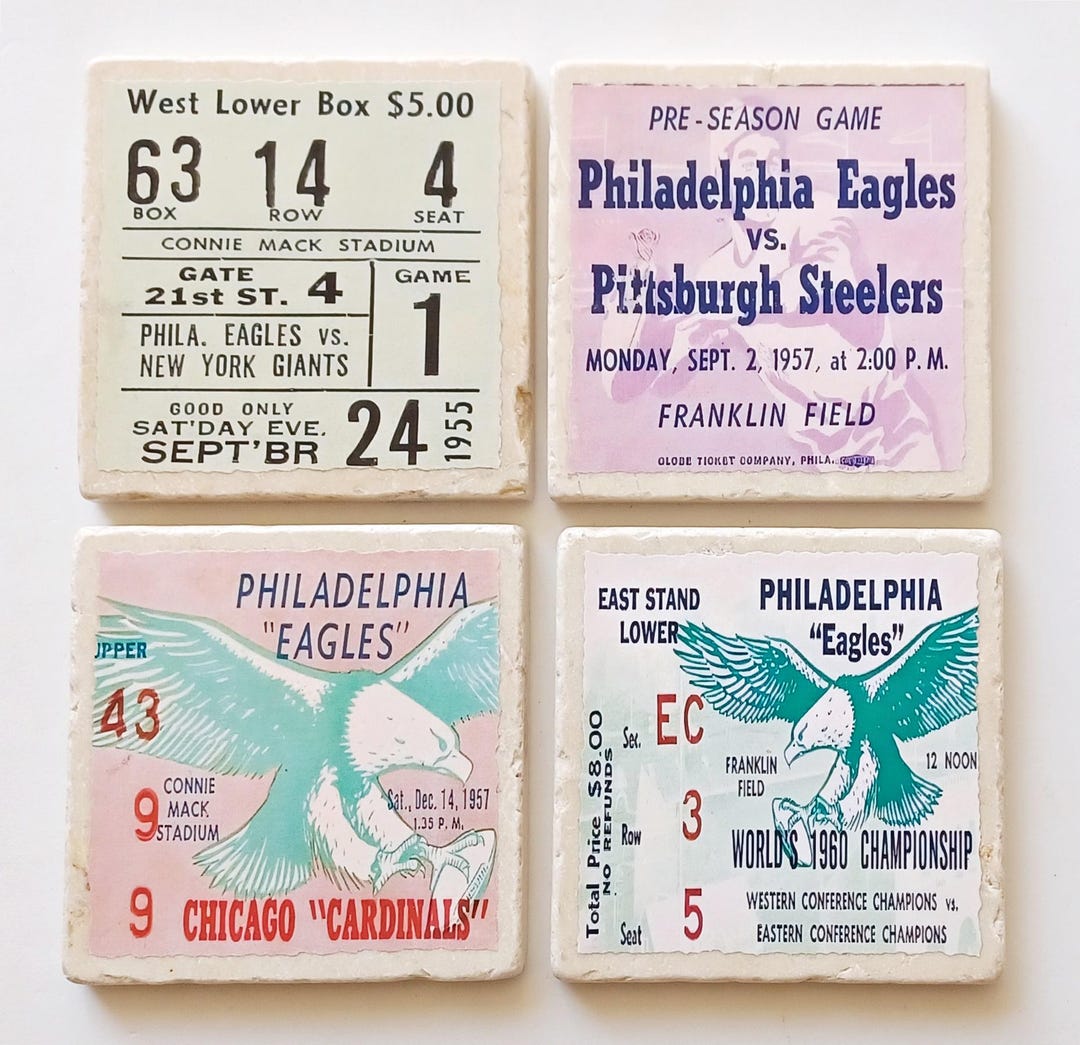 Vintage Eagles Ticket Stub Coasters: Philadelphia NFL Fan Gift, Set of ...