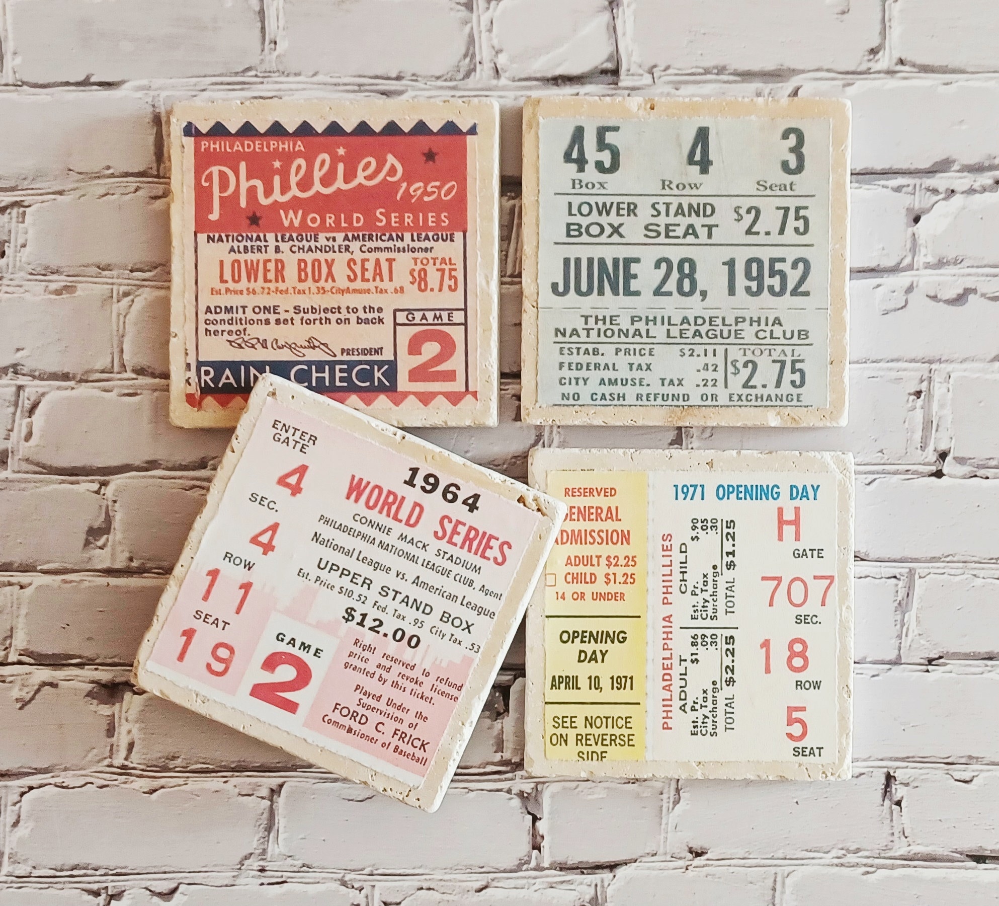 Phillies Ticket Stub Coasters: Vintage Connie Mack Stadium, Marble ...