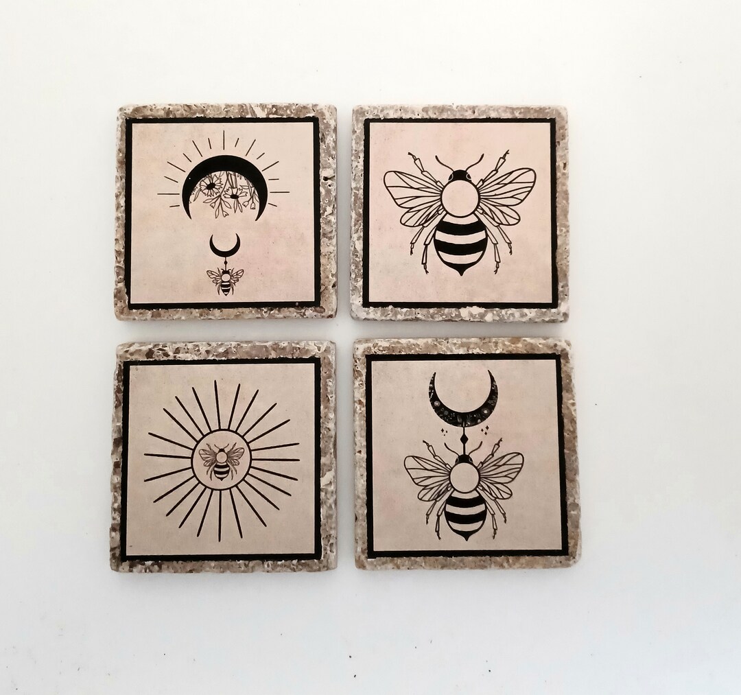 Boho Coasters Gold Bumble Bee Set of 4 Boho Decor Bees - Etsy
