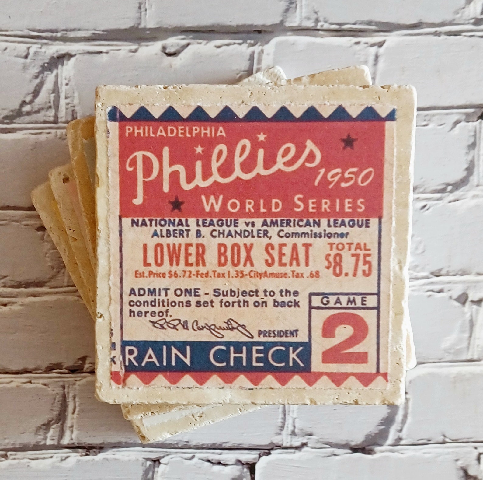 Phillies Ticket Stub Coasters: Vintage Connie Mack Stadium, Marble ...