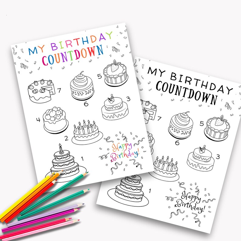 Birthday Countdown Printable for Kids: 7 Day Color in Calendar - Etsy