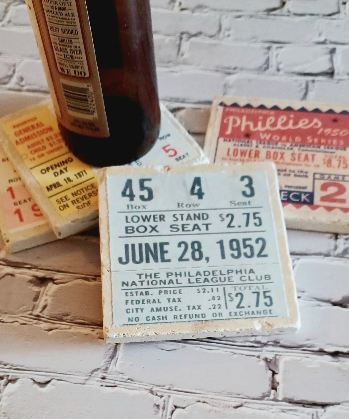 Phillies Ticket Stub Coasters: Vintage Connie Mack Stadium, Marble ...