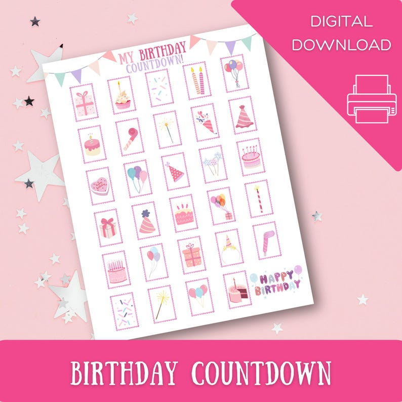 Kids Birthday Countdown Calendar: Printable Advent Activity (digital ...