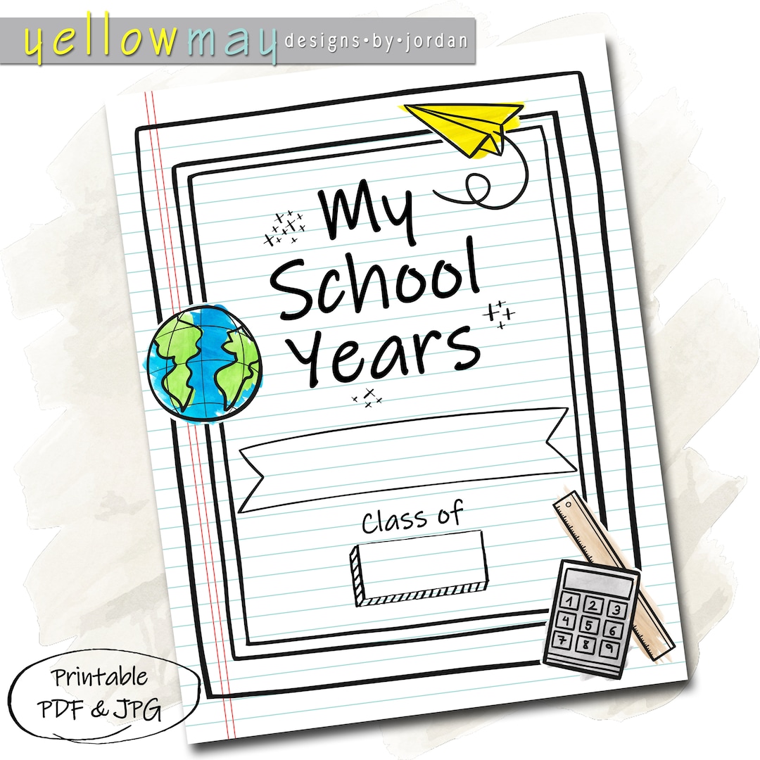 Colored Cover Page for School Memory Book, School Journal, First Day of ...