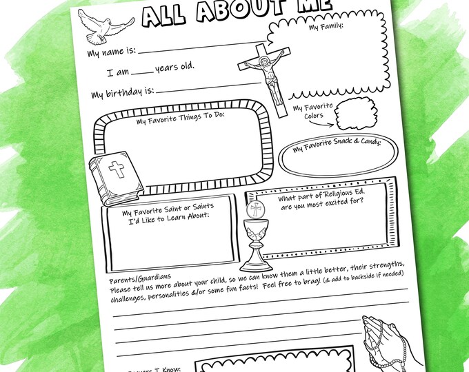 All About Me Worksheet, Religious Ed., CCD, Catholic, Color Sheet ...