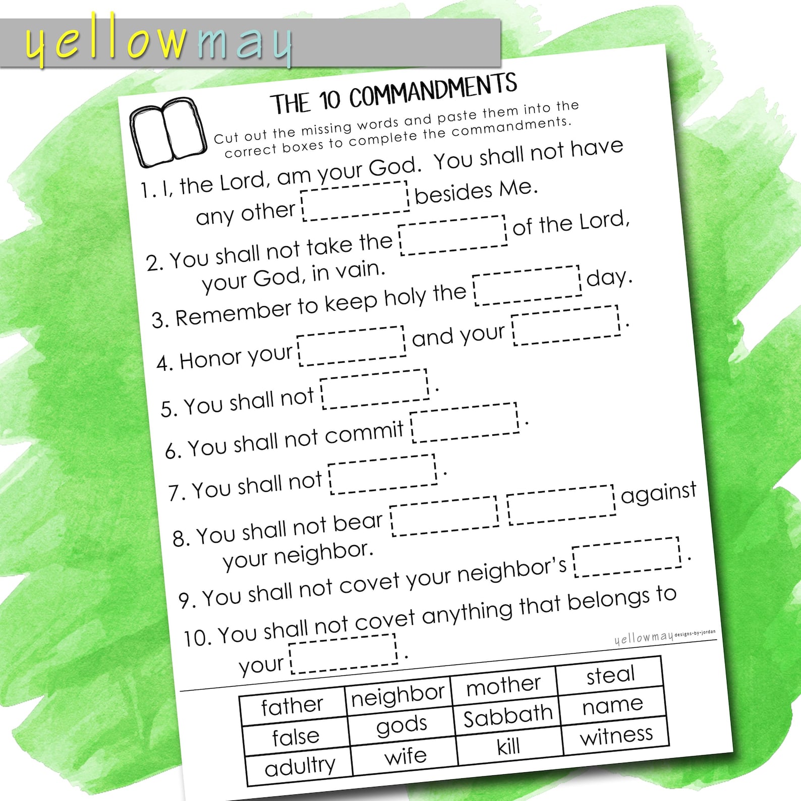 The 10 Commandments Cut and Paste Worksheet, Religious Ed., CCD ...