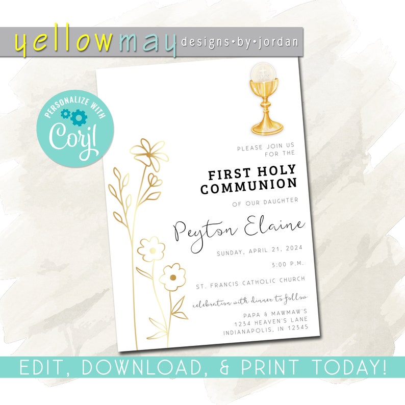 EDITABLE First Communion Invitation, First Holy Communion, Holy ...