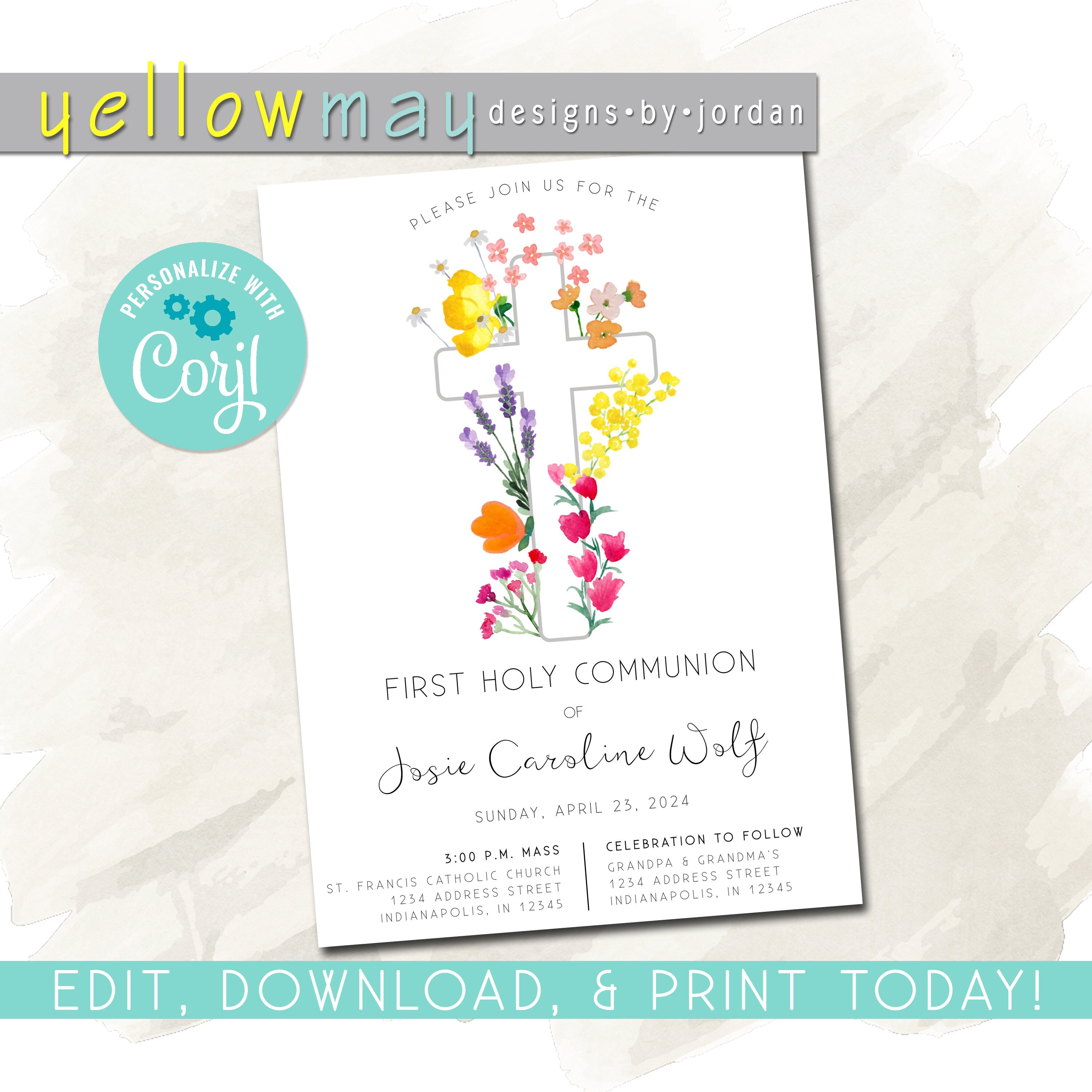 EDITABLE First Communion Invitation, First Holy Communion, Holy ...