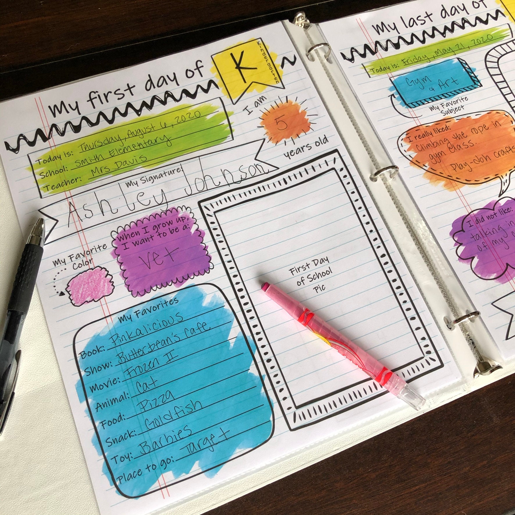 Colored Cover Page for School Memory Book, School Journal, First Day of ...