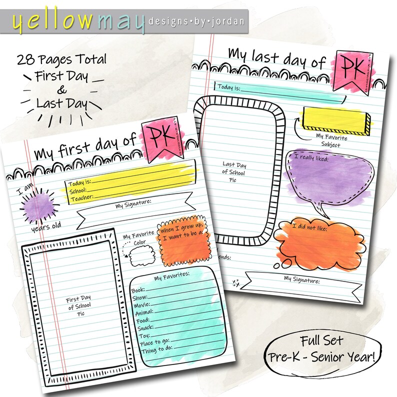 Girl First and Last Day of School Pages, School Memory Book, First Day ...